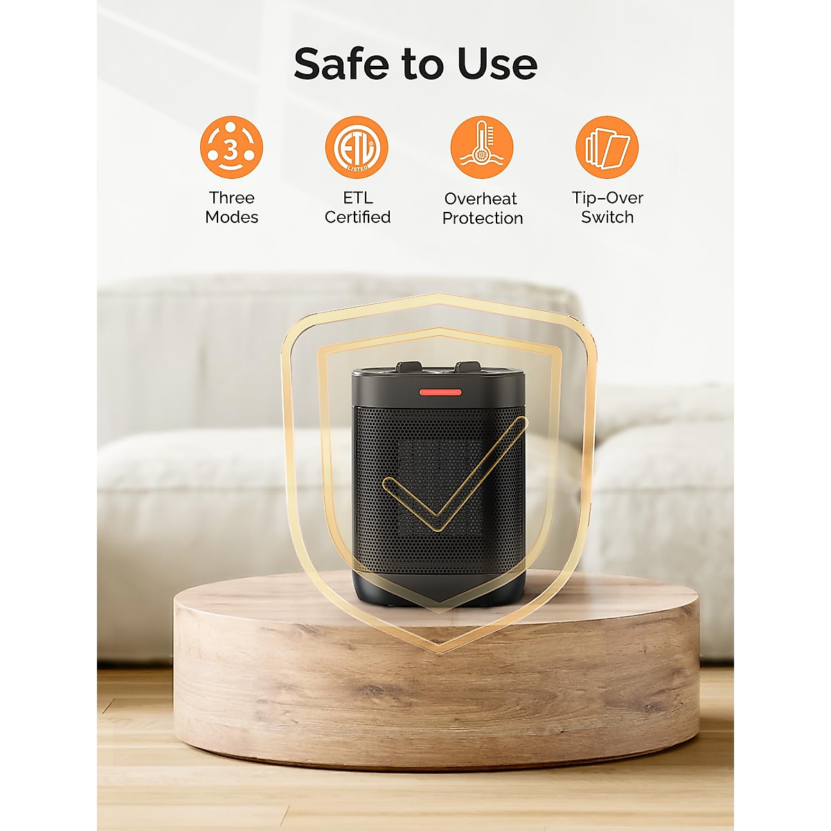 1000W Small Space Heaters for Indoor Use, PTC Ceramic Personal Heater with Overheating & Tip-Over Protection, Quiet Heating for Desktop Office Home