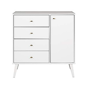Prepac Milo Mid-Century Modern 4-drawer Chest with Door - White