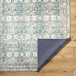 Mark&Day Washable Rugs, 9x12 Marqus Traditional Emerald/Light Silver Area Rug, Green Grey Cream Carpet for Living Room, Bedroom or Kitchen (8'10" x 12', Machine Washable)