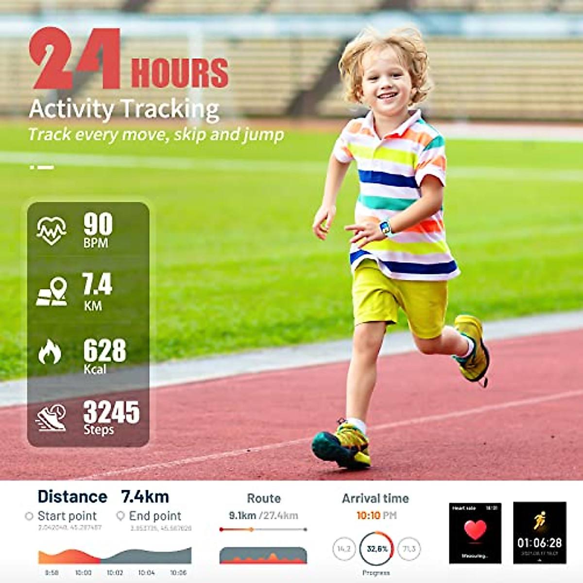 HENGTO Kids Smart Watch for Girls Boys, IP68 Fitness Activity Tracker Watch with Sleep Modes, 20 Sports Mode, Pedometers,Waterproof, Great Gift for Kids Age 6+ Kids Teens (Green)