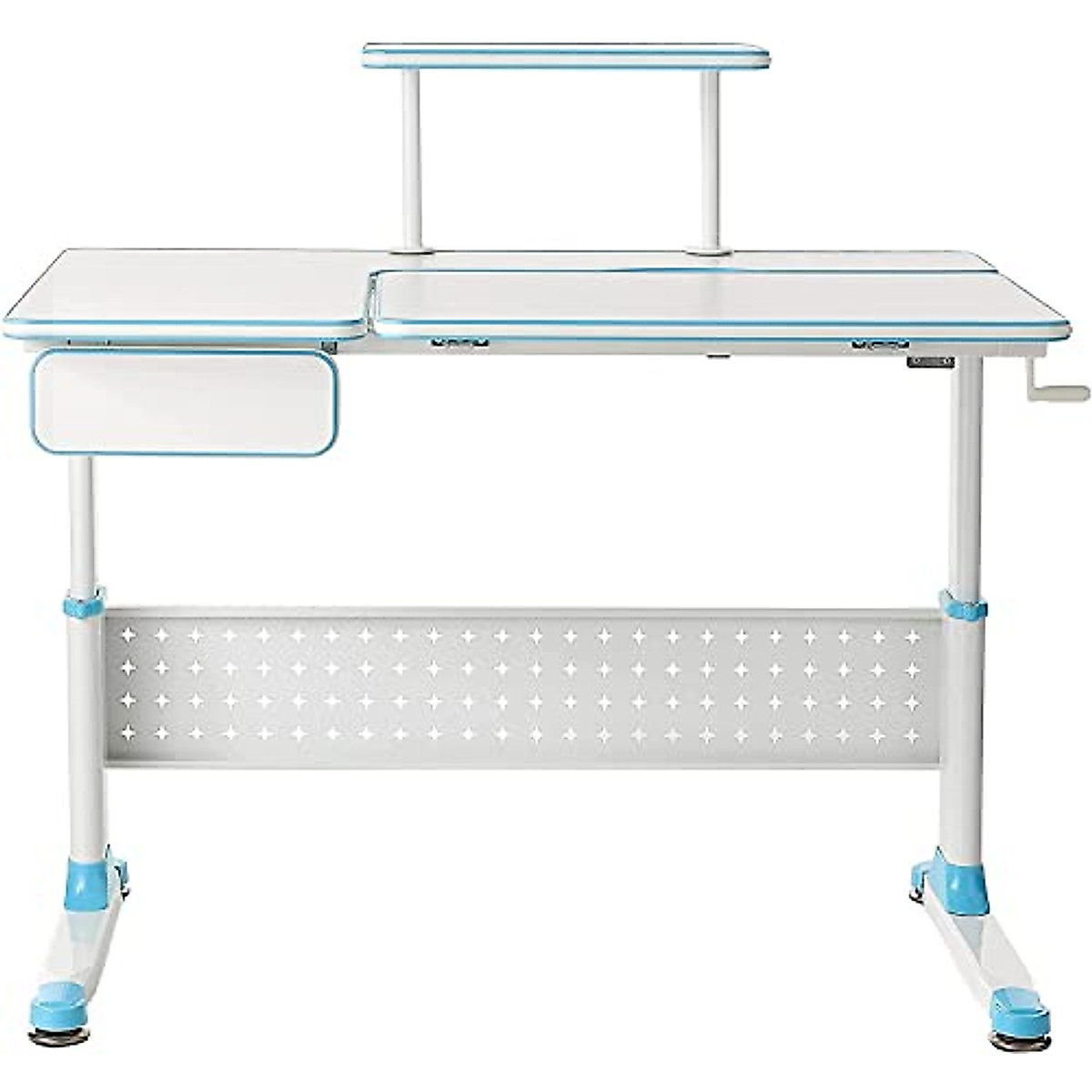 ApexDesk Little Soleil DX 43" Children's Height Adjustable Study Desk w/Integrated Shelf & Drawer (Desk+Chair Bundle – Blue)