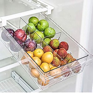 LALASTAR Small Fridge Drawer Organizer, Mini Refrigerator Drawers Storage Box, Pull Out Refrigerator Storage Drawers for Food, Drinks, Fit for Fridge Shelf Under 0.6" (4-grid) Dividers Are Removable