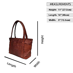 Madosh Vintage Genuine Leather Womens Tote Style Shoulder Handbag Valentine Gift Shopper Brown 16” Bag