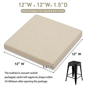 baibu 12 Inch Stool Cushion Square with Ties, Non-Slip Bar Stool Square Seat Cushion with with Machine Washable Cover - One Pad Only, Beige (12" (30CM))