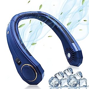 AURTEC Portable Neck Fan, Hands Free Bladeless Neck Fan, Personal Summer Cooling Neck Fan, 3 Speeds 4000mAh Rechargeable Neck Fan with LED Display - Blue