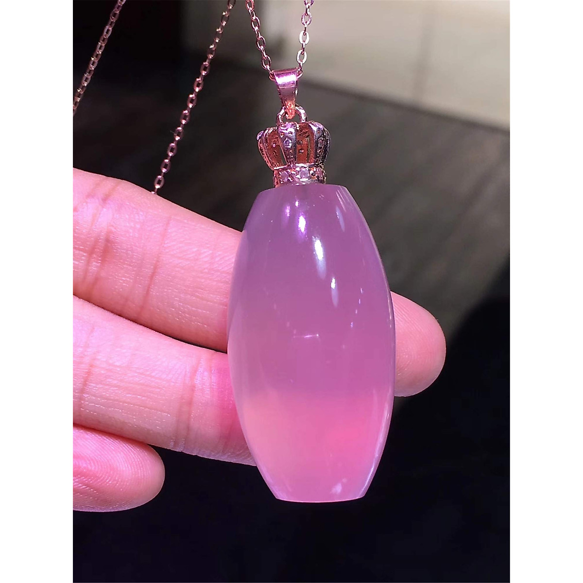 Muko Gemstone Genuine Natural Rose Quartz Pink Crystal Barrel Women Pendant 34x19mm AAAAA