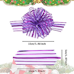 6 Pieces Pull Bow Large 6 Inch Organza Pull Bow Present Wrapping Pull Bow with Ribbon for Gift Wrapping Baskets Wedding (Purple)
