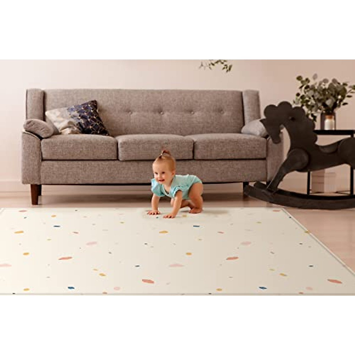 Parklon LaPure Soft Cushioned Baby Play Mat (Jelly Terrazzo + Sage Beige, One-Piece, Reversible, Water Resistant, Large)