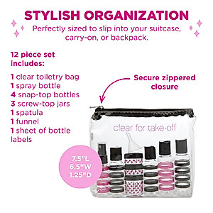 Miamica Women's Toiletry Kit, Black & Pink, 12-Piece