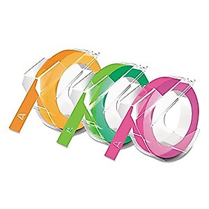 Dymo 1933353 Self-Adhesive Glossy Labeling Tape for Embossers 3/8-Inch X 9.8 Ft Roll Asst 3/Pk