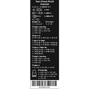 Wera 05056491001 Tool-Check Plus Imperial, 39 Pieces & 05073661002 Kraftform Kompakt 27 RA Slotted Ratcheting Screwdriver, 1/4" Head, MULTI