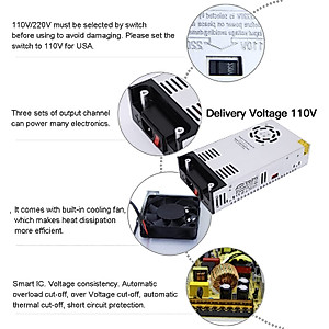 High-Power SMPS 110V/220V AC to 12V DC Converter - 50A 600W Power Supply - Adjustable Switch Transformer for LED Strip, LCD Monitor CCTV, Radio/Car Stereos, 3D Printer - includes 2 Clamp Wires