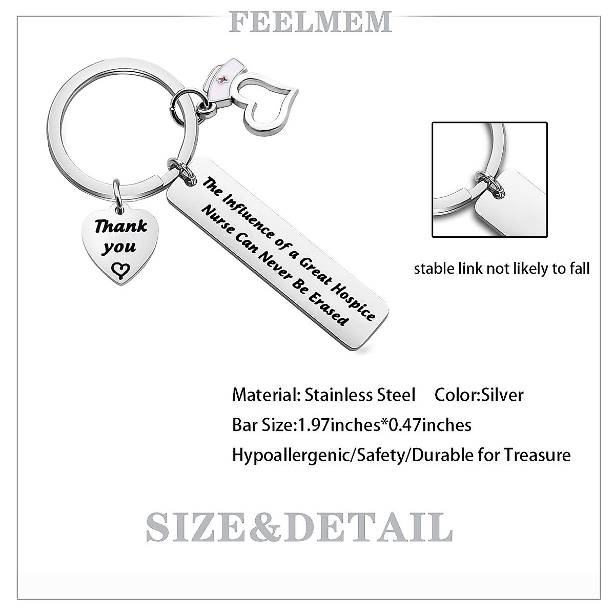 FEELMEM Hospice Nurse Gift Nurse Thank You Gift The Influence of A Great Hospice Nurse Can Never Be Erased Keychain Nursing Jewelry Nurse Life Gift for Hospice Nurses (The influence -Keychian)