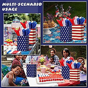 16 Pieces Patriotic Gift Bags with Handle with 18 Pcs Tissue Paper 4th of July Gift Bags American Flag USA Gift Bags for Veterans Day Memorial Day Independence Day Party (Retro Style)
