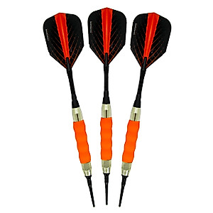 Sure Grip Viper Orange Soft Tip Darts with Dart Case & Accessories Choice of Flights 16 or 18 Grams Plus I Love Darts Bracelet (Harrows Quantum, 18g)