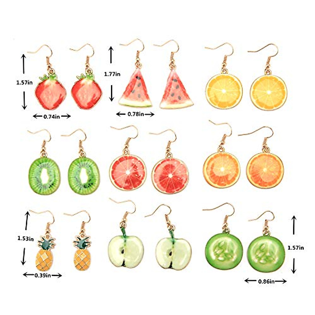 Fun Assorted Fruit Earrings for Women,Kiwi Earrings,Watermelon Earrings,Lemon Earrings,Orange Slice Earrings,Citrus Earrings,Fun Weird Fruit Shaped Dangle Earrings for Girls