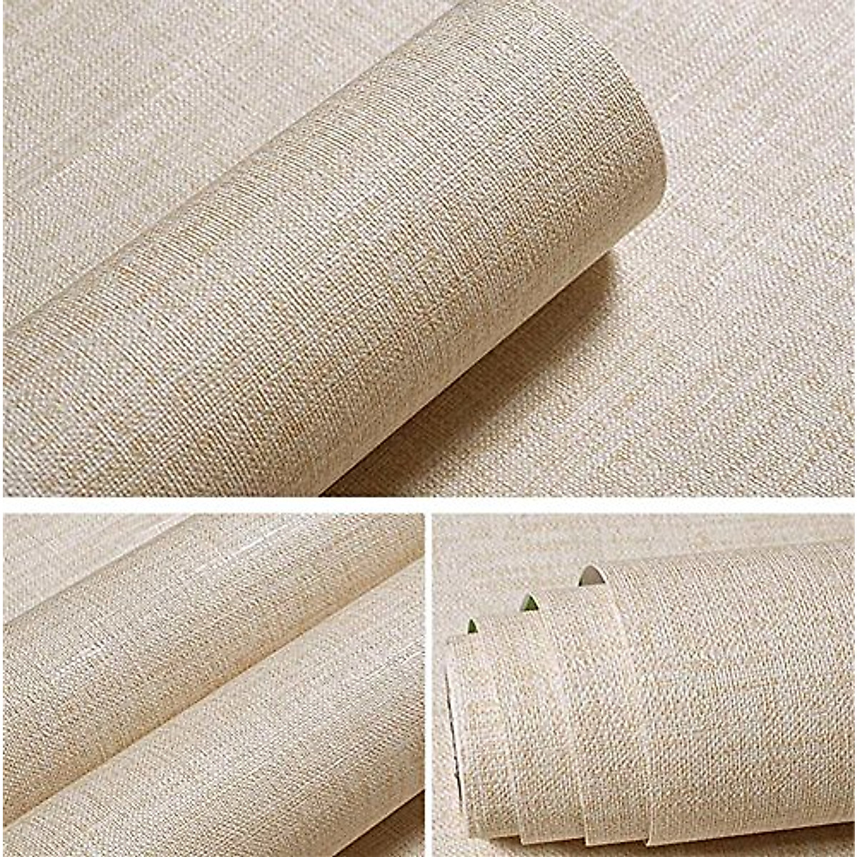 Yija Self-Adhesive Linen Cream Color Pattern Waterproof Shelf Drawer Liner Cabinet Sticker，Wallpaper 15.6Inch by 98Inch