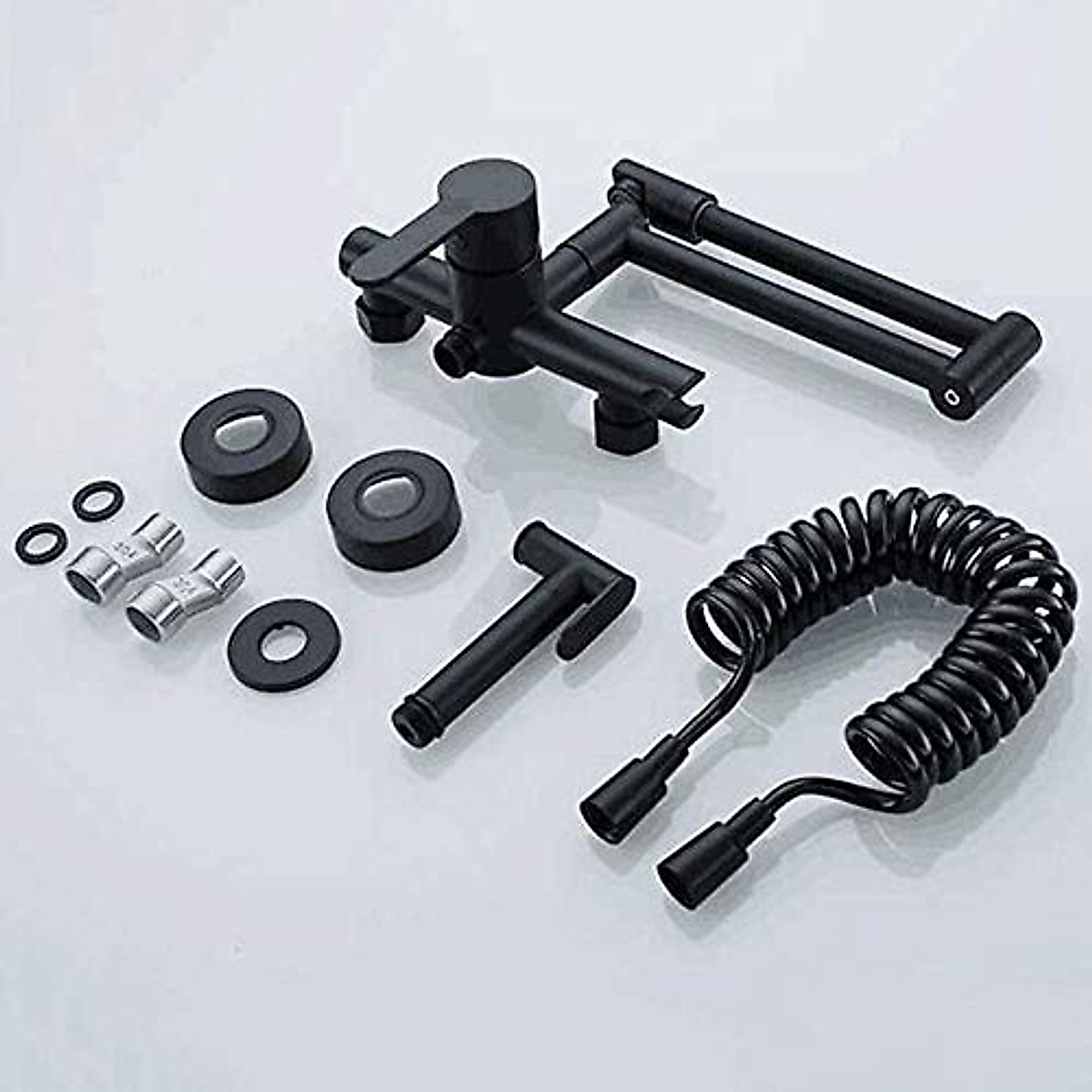 Kitchen Faucet Brass 3-Axis Rotate Foldable with Pull Out Sprayer Wall Mounted Single Handle Mixer Tap,Black