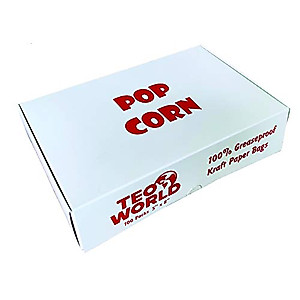 100% Greaseproof White Kraft paper Bags, 100 Popcorn Bags 1 Once - Perfect Size for Theater, Movies, Birthday Parties Celebration - Great Carnival Light Snacking Bags - Popcorn Bags for Party - Sturdy Paper Bags.