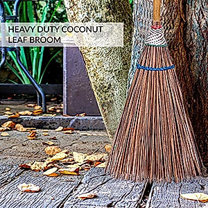 Heavy-Duty Coconut Leaf Stick Broom Outdoor Indoor Commercial Perfect for Lobby Mall Market Floor Garage Courtyard