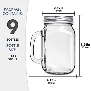 DESIYUE 9 Pack 16 Oz Mason jar Drinking Glasses, Mason Mugs with Handle, Old Fashioned Regular & Glass Mason Jar Mugs with Lids & Straws for Juice, Smoothies, Kombucha, Tea, Milk,Best Gift