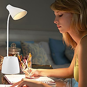 UOIXPUHUO LED Desk Lamp Desk Light for Home Office, Eye-Caring Small Desk Lamp with USB Charging Port for Kids, Reading Lamp for Desk with 3 Lighting Modes for College Dorm Room