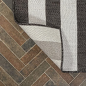 JONATHAN Y SMB203C-5 Negril Two-Tone Wide Stripe Indoor Outdoor Farmhouse Transitional Traditional Area Rug,High Traffic,Kitchen,Living Room,Backyard,Non Shedding,5 X 8,Black/Cream