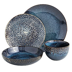 Gibson Elite Matisse 16 Piece Double Bowl Dinnerware Set, Cobalt Blue