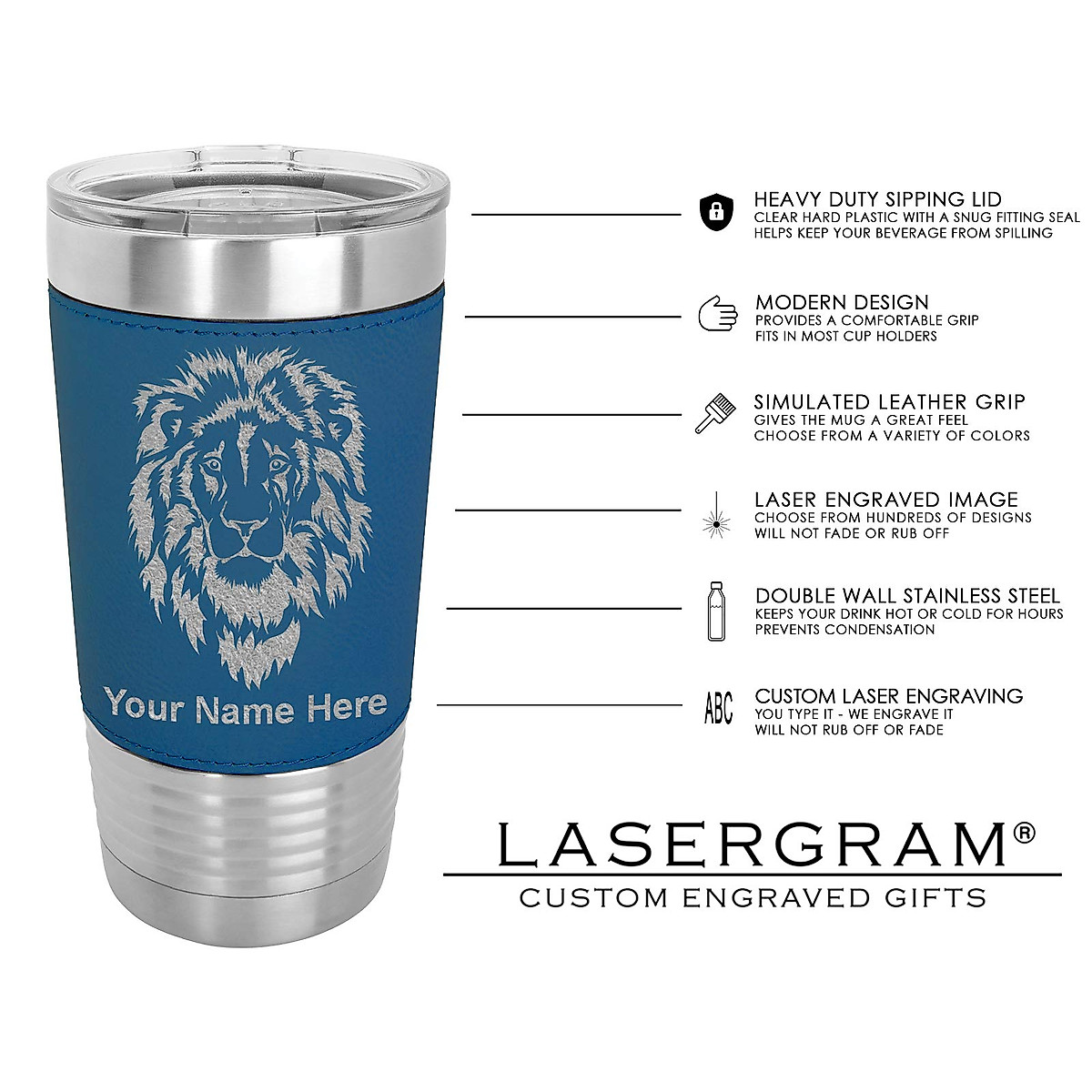 LaserGram 20oz Vacuum Insulated Tumbler Mug, Flag of Honduras, Personalized Engraving Included (Faux Leather, Blue)