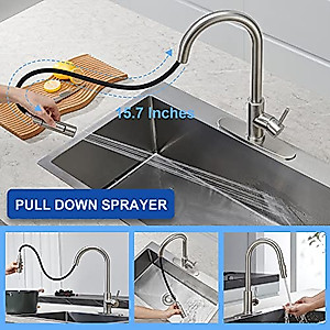 Tohlar Kitchen Sink Faucets with Pull-Down Sprayer, Modern Stainless Steel Single Handle Pull Down Sprayer Faucet with Deck Plate