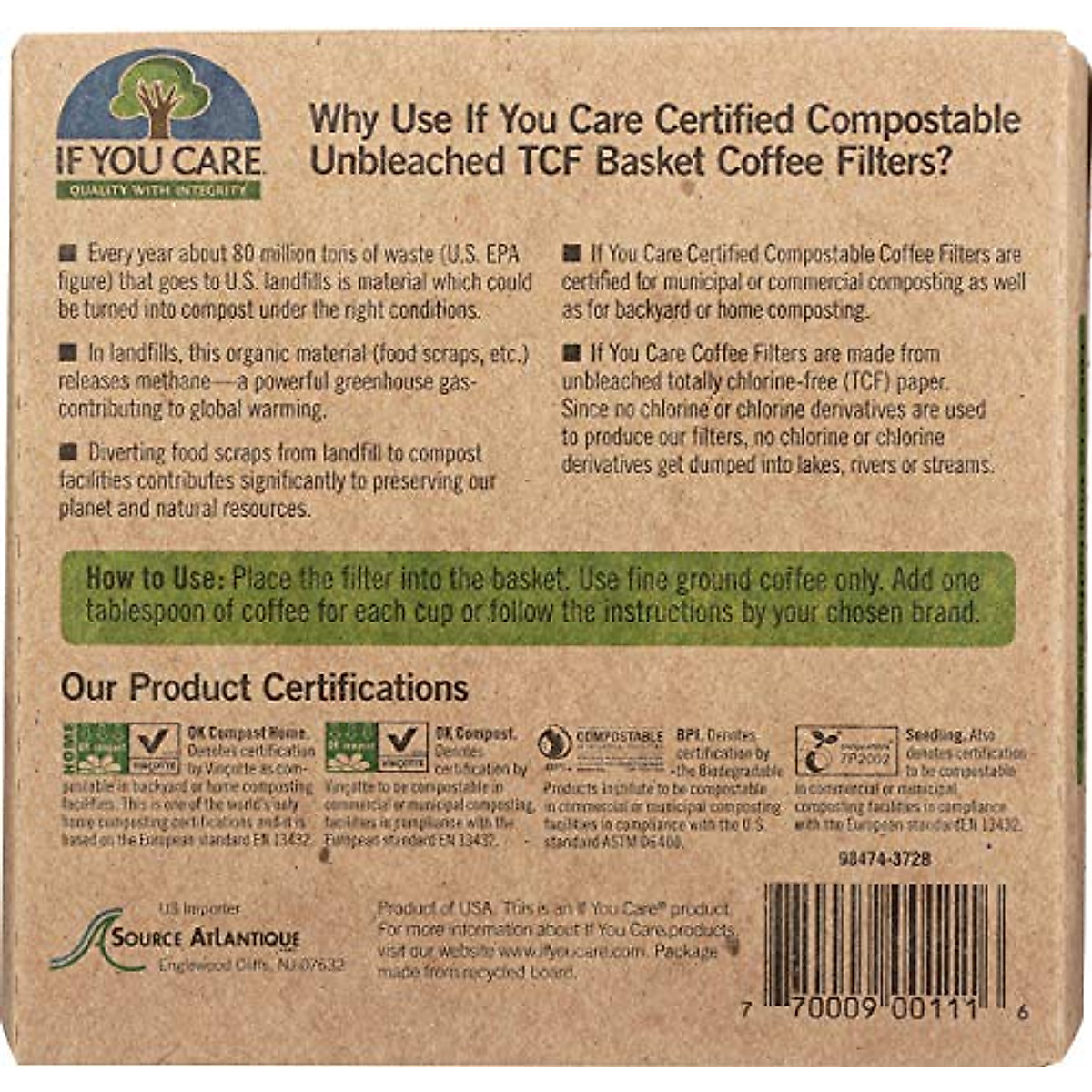 If You Care Coffee Filter Baskets ( 1x100 CT ), Fits 8-12 Cup Drip Coffee Makers