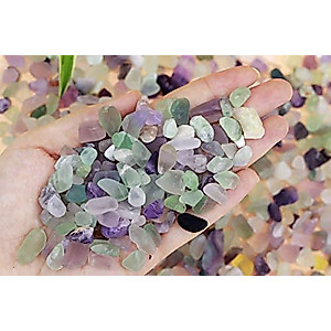1lb Fluorite Aquarium Gravel Rocks Natural Tumbled Healing Crystal Chips Bulk Gemstones Crushed Stones for Fountain Vase Filler Planters Decorative Fish Tank Potted Reiki Energy Balancing