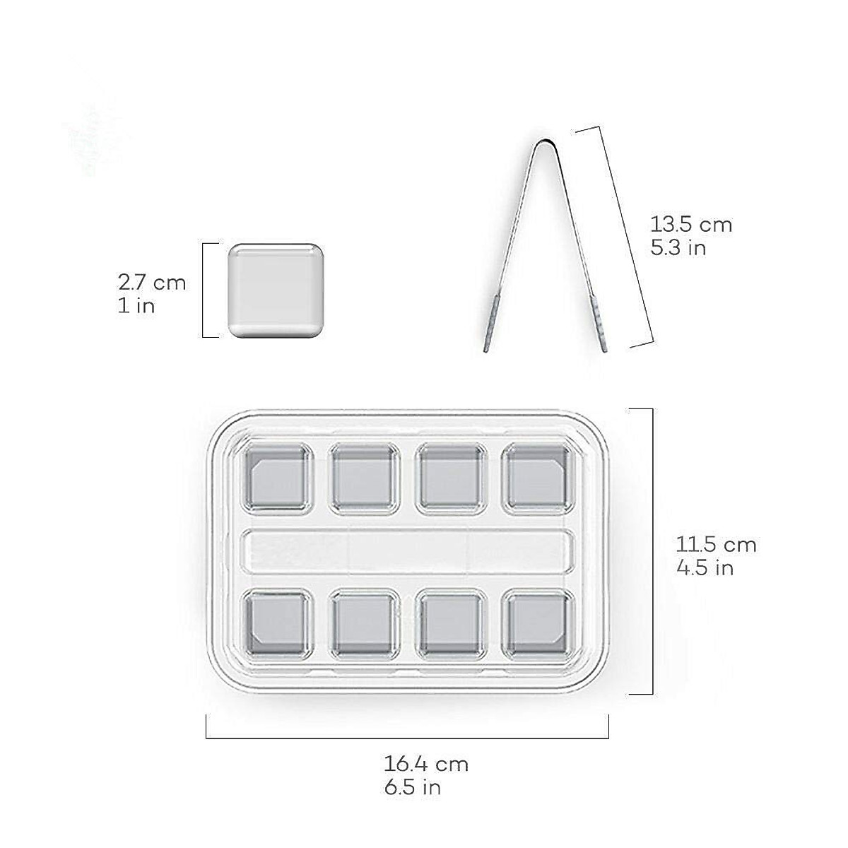 eoocvt Whiskey Stones Luxury Gift Set - 8pcs Stainless Steel Reusable Ice Cubes with Barman Tongs and Freezer Tray