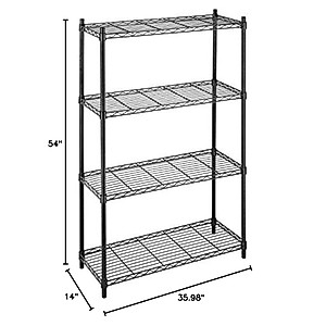 Whitmor Supreme 4 Tier Shelving with Adjustable Shelves and Leveling Feet - Black
