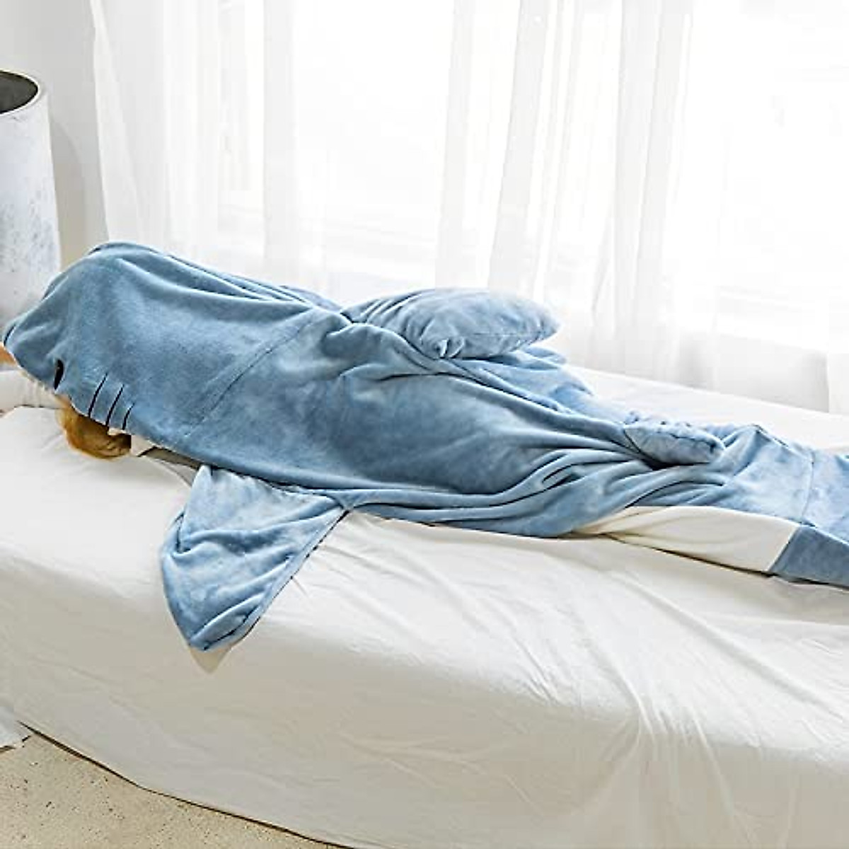 Shark Blanket Adult, Shark Onesie Blanket Adult, Shark Blanket Hoodie, Wearable Blanket Adult, Shark Blanket Super Soft Cozy Flannel Hoodie (L (67 inches Long))