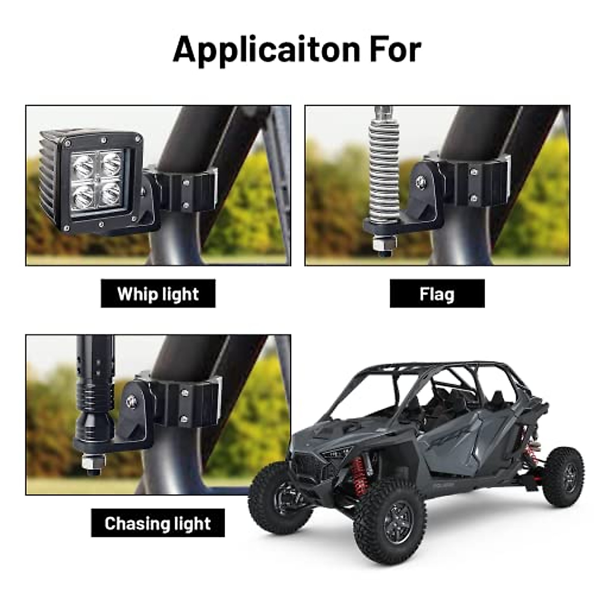 2pcs Adjustable UTV Flag Mount Whip Light Mount Antenna Bracket for 1.75 to 2 inch Compatible with Polaris RZR 900 1000 XP Pro Turbo Can Am Maverick X3 Commander 2017-2023 Black…