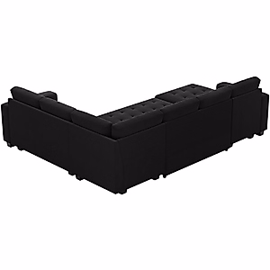 Belffin Modular Sectional Sleeper Sofa with Pull Out Bed U Shaped Sectional Sofa Couch with Storage Ottoman Velvet Covertible 7-Seater Sofa for Living Room Black