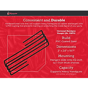 Hornady Universal Handgun Hangers, 95870, 4pk - Maximize Gun Safe Space with Easy Access Under Shelf Storage Gun Hangers -PVC Coated Steel Wire Pistol Holder Protect & Store 22 Caliber Handgun & More