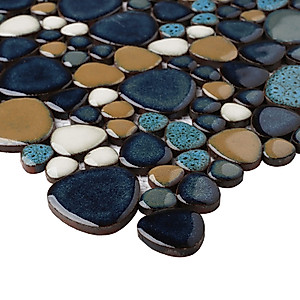 Parrotile Pebble Tile for Shower Floor Aqua Cobalt Blue Mosaic Backsplash Tiles (5 Sheets)