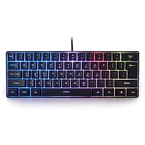 abucow Gaming Keyboard Minimalist Portable Wired Ultra-Compact Mini Imitation 61 Keys RGB Backlit Keyboard (Black)