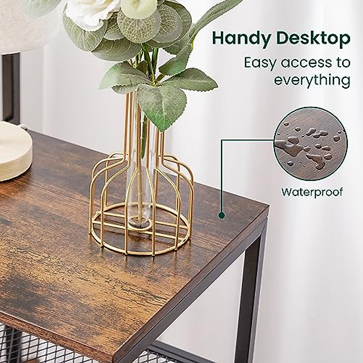 Yifeel Side Table Set of 2, 3 Tier End Table with Storage, Tall Telephone Table, Night Stand for Small Spaces, Sturdy Metal Frame, Living Room, Bedroom, Rustic Brown and Black JET001NSR2