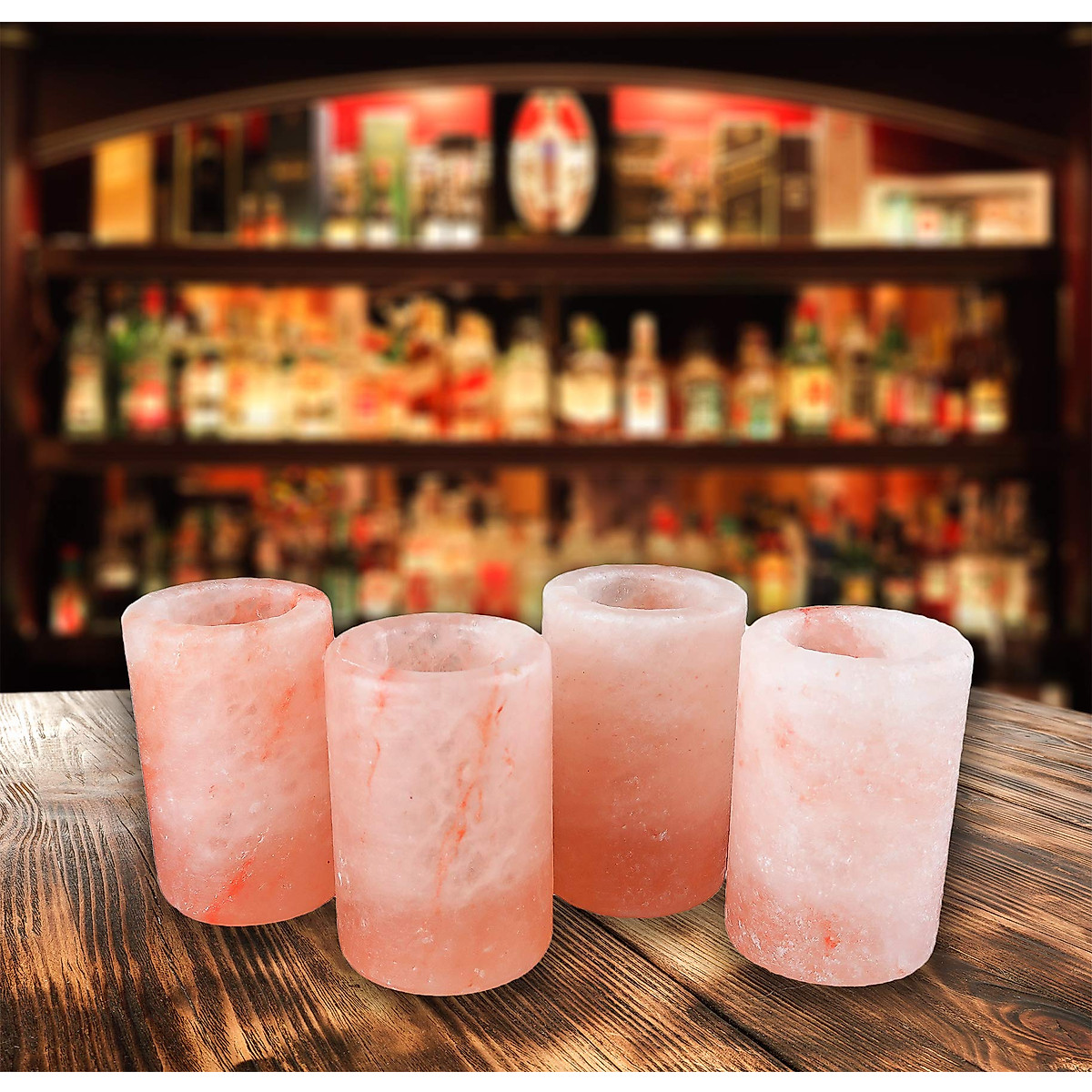 Himalayan Secrets Set of 4 Himalayan Tequila Shot Glass Set - 100% Edible Hand Carved Himalayan Crystal Salt - 3" Tall