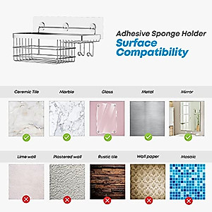 KESOL Shower Caddy and Soap Dish with Hooks Shower Shelf Shower Organizer, No Drilling Adhesive Wall Mounted Bathroom Shelf, Rustproof SUS304 Stainless Steel (2 Pack), Silver