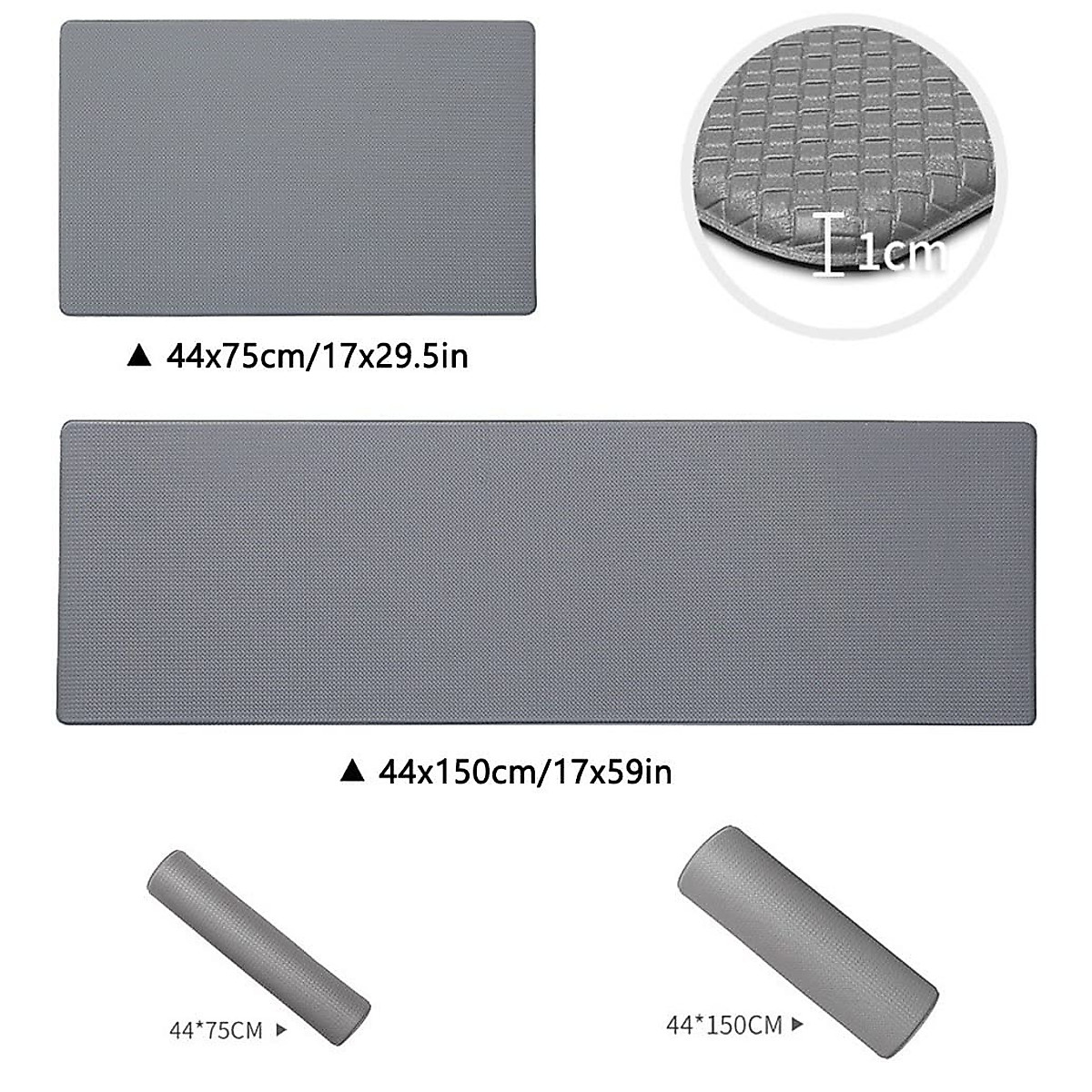 Kitchen Mat Runner Rug - 2 PCS, PU Waterproof Cushioned Anti-Fatigue Kitchen Carpet, Heavy Duty Oil-proof PVC Ergonomic Comfort Foam Rug (Color : Gray, Size : 17.3x29.5"+17.3x59")
