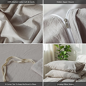 MooMee Bedding Duvet Cover Set 100% Washed Cotton Linen Like Textured Breathable Durable Soft Comfy (Brownish Grey, Queen)