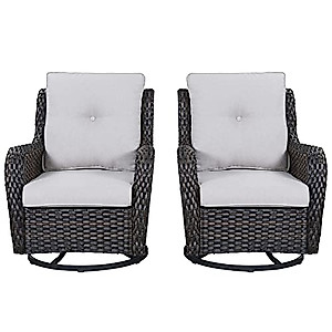 Rilyson Wicker Rocking Chair Swivel Chairs - 2 Piece Rocker Patio Chairs Set Rattan Rocking Chair for Outdoor Porch Deck Garden Backyard (Brown/Beige)