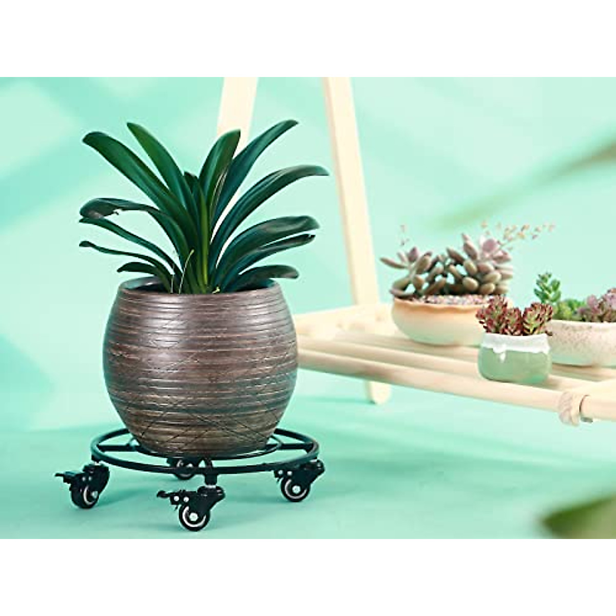 KvyusFlourish 2 Packs Metal Plant Caddy with Wheels 13.6" Rolling Plant Stands Heavy-Duty Wrought Iron Plant Dolly Plant Rollers Planter Mover with Casters, Strong Load Capacity