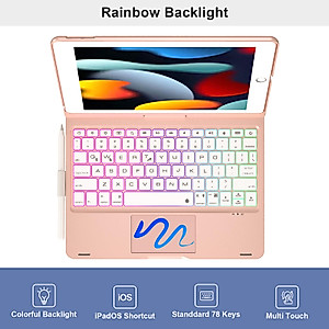 NOKBABO iPad 9th Generation Case with Keyboard, 360° Rotatable Touchpad and 7 Color Backlight & Pencil Holder for iPad 9th/8th/7th Gen 10.2 inch & iPad Air 3rd Gen/iPad Pro 10.5 inch - Rose Gold