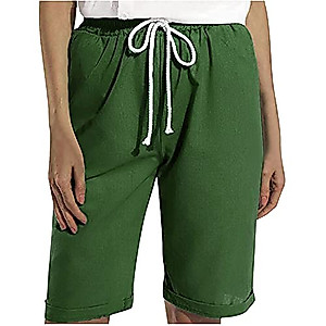 Elastic Waist Knit Bermuda Shorts for Women Drawstring Loose Comfy Jersey Shorts Summer Soft Knee Lenght Short Pants (Green,3X-Large)