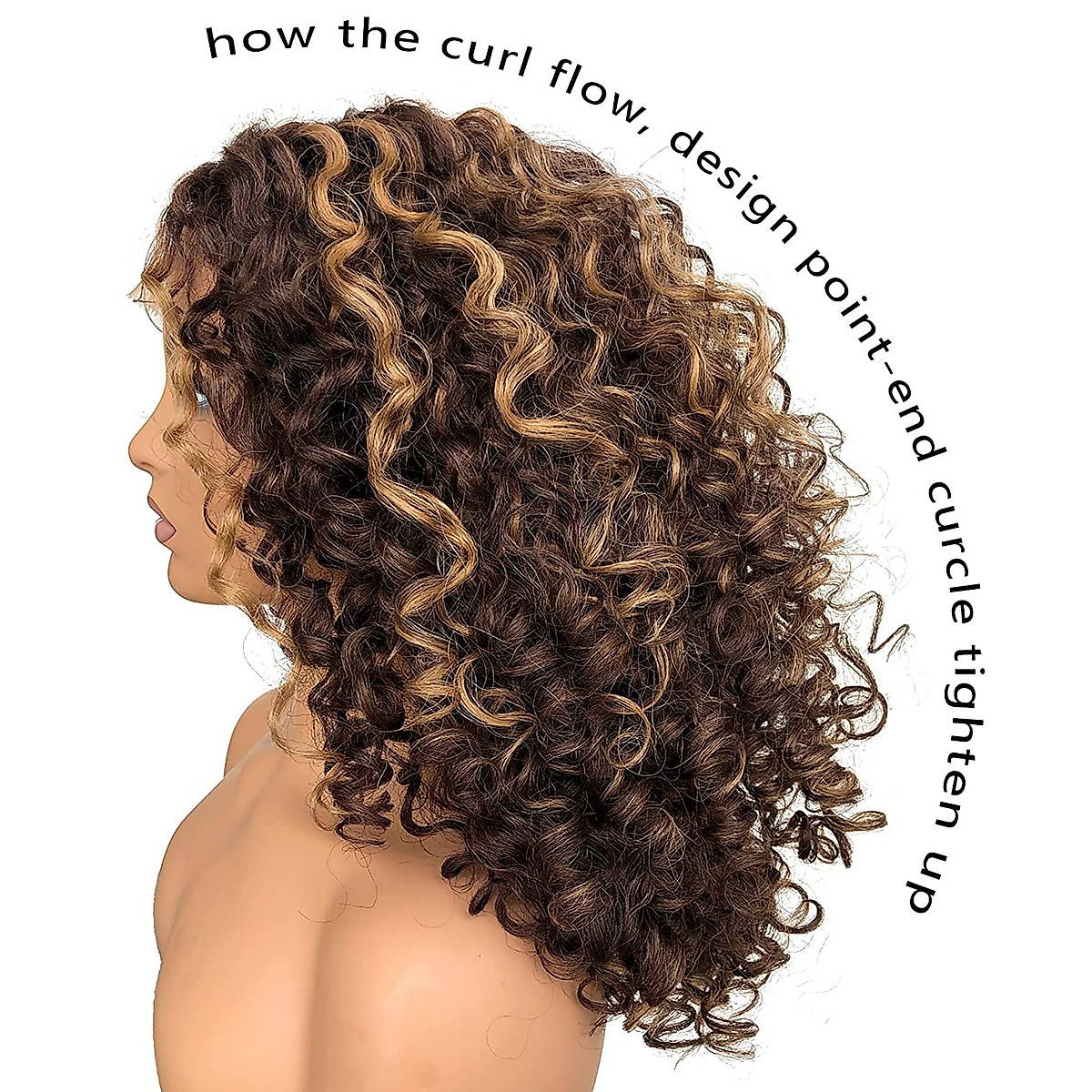 MITIMTES 16inch P4/27 Omber Honey Blonde Highlight HD Glueless Curly Lace Front Wig Pre Plucked with Babyhair Human Hair Blend Synthetic Short Curly Frontal Wig for Black Women